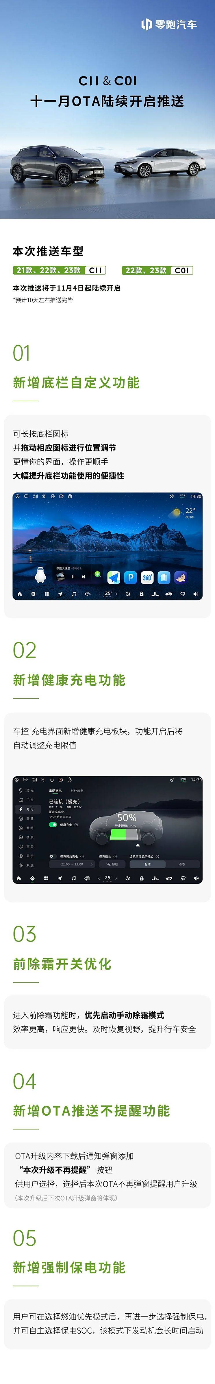 4项新增功能 1项功能优化 零跑C11／C01已于11月4日开启OTA推送_搜狐汽车_搜狐网