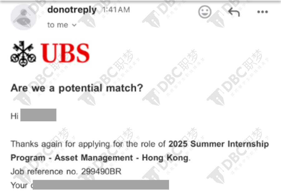 招聘进度 | DBC职梦学员已收到25招聘季UBS一面邀请！_香港_大楼_Offer