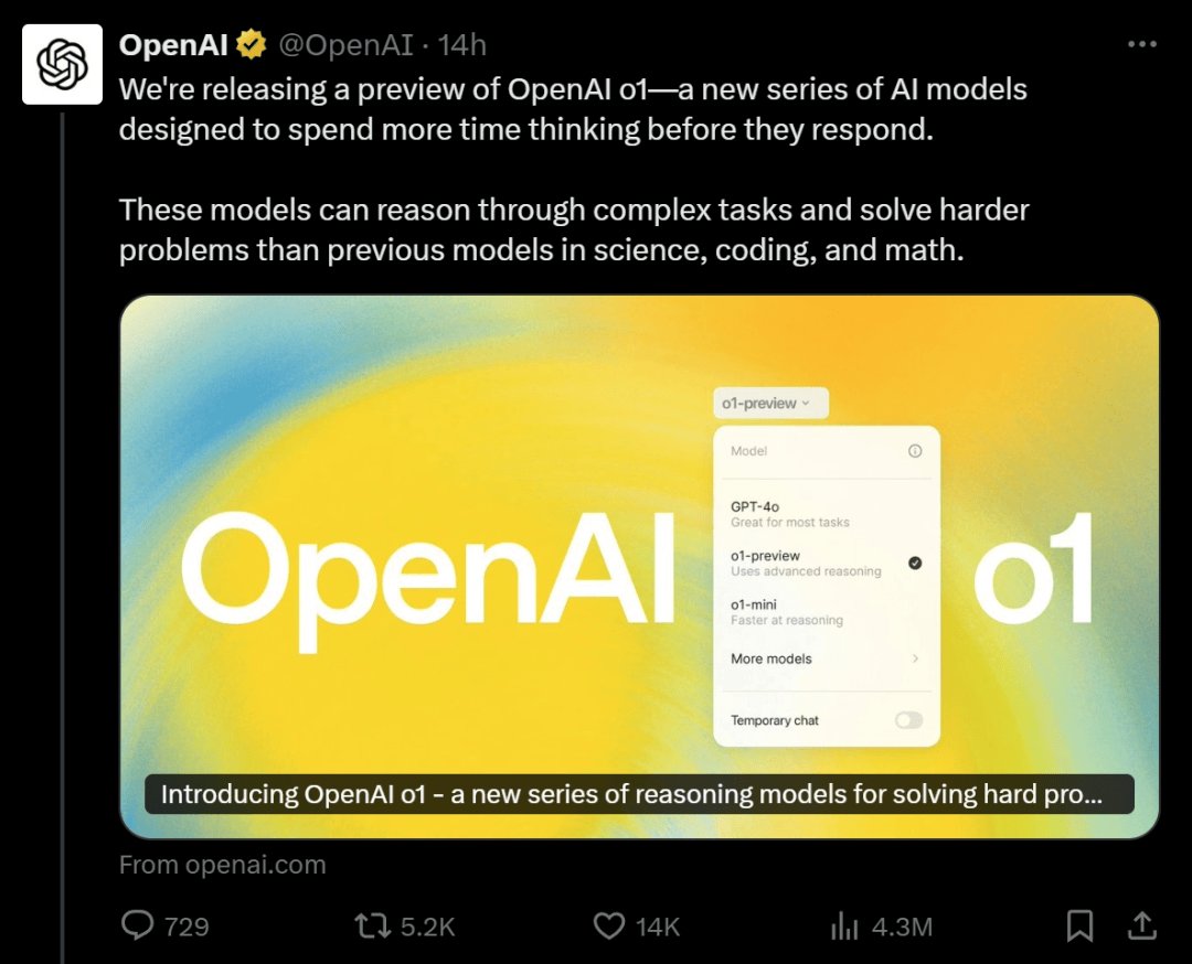 OpenAI发布超强o1大模型，数学考试的AI冠军，编程高手，还会推理，能力超越人类博士_深度