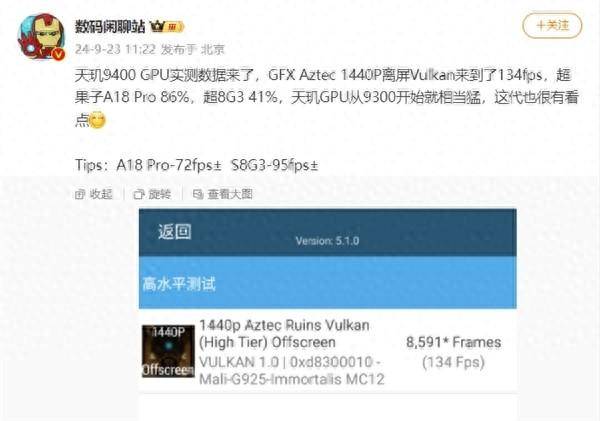 最强游戏芯预定！联发科天玑9400 GPU实测：超越苹果A18 Pro 86%-新科技-资讯-头部财经