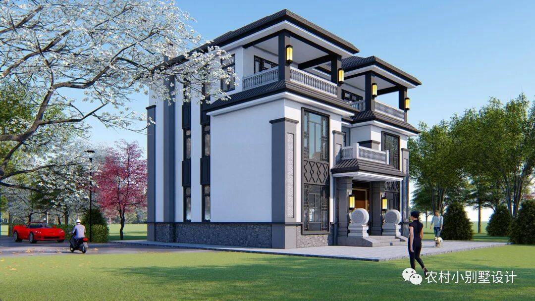 12x13米，广西农村三层新中式别墅，挑空客厅，顶层大露台_图纸_房屋_设计